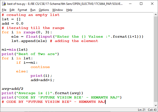 ANSWER SCRIPT 17CS664 PYTHON APPLICATION PROGRAMMING