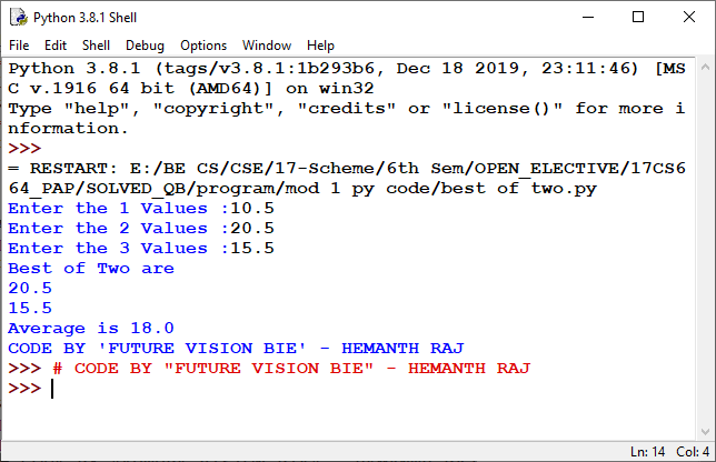 ANSWER SCRIPT - 17CS664 - PYTHON APPLICATION PROGRAMMING